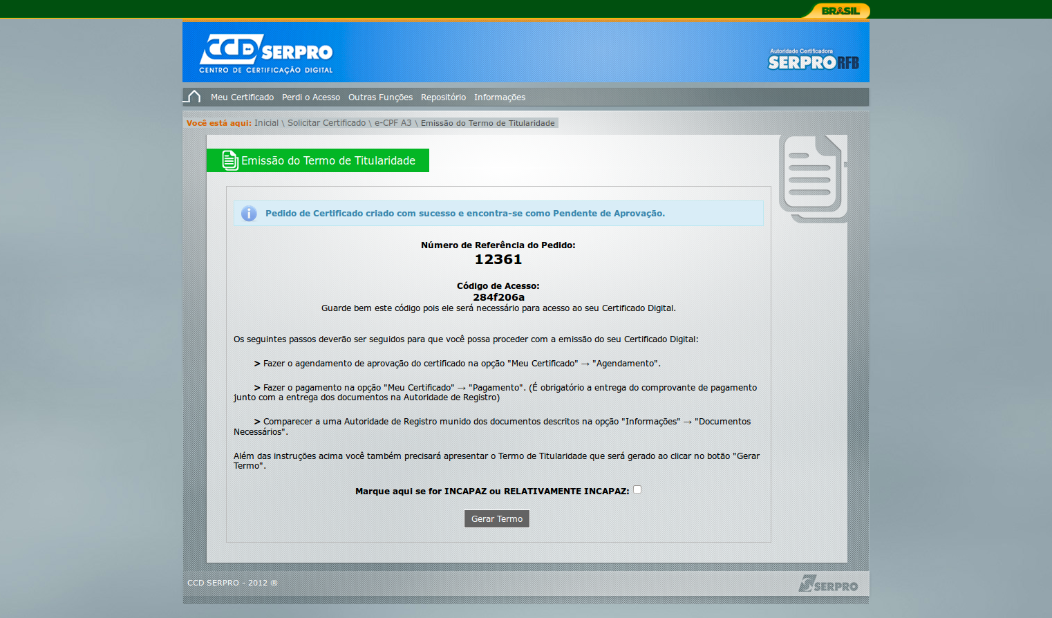 Certificado Digital - AC SERPRORFB - AR SERPRO