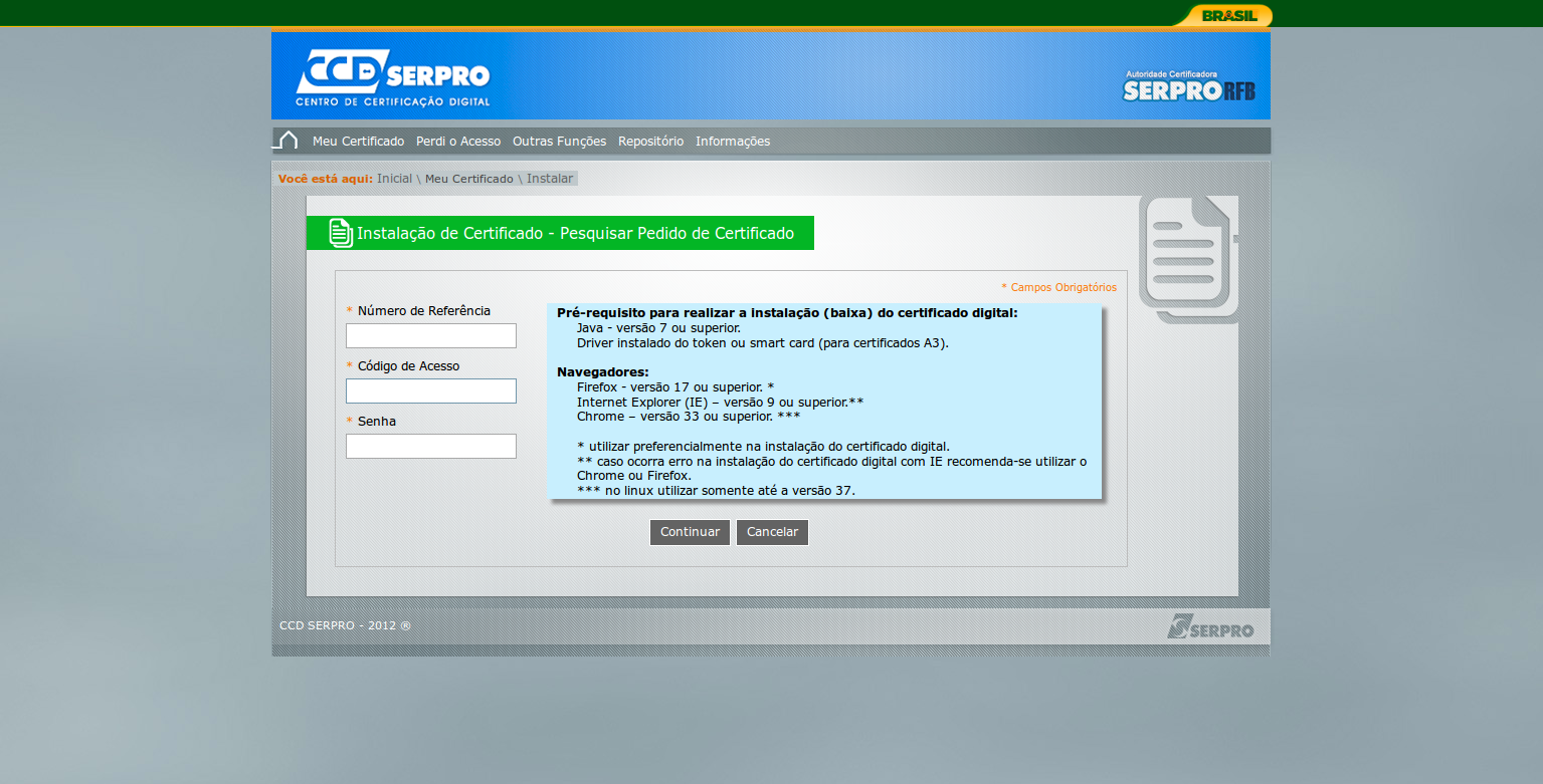 Certificado Digital - AC SERPRORFB - AR SERPRO