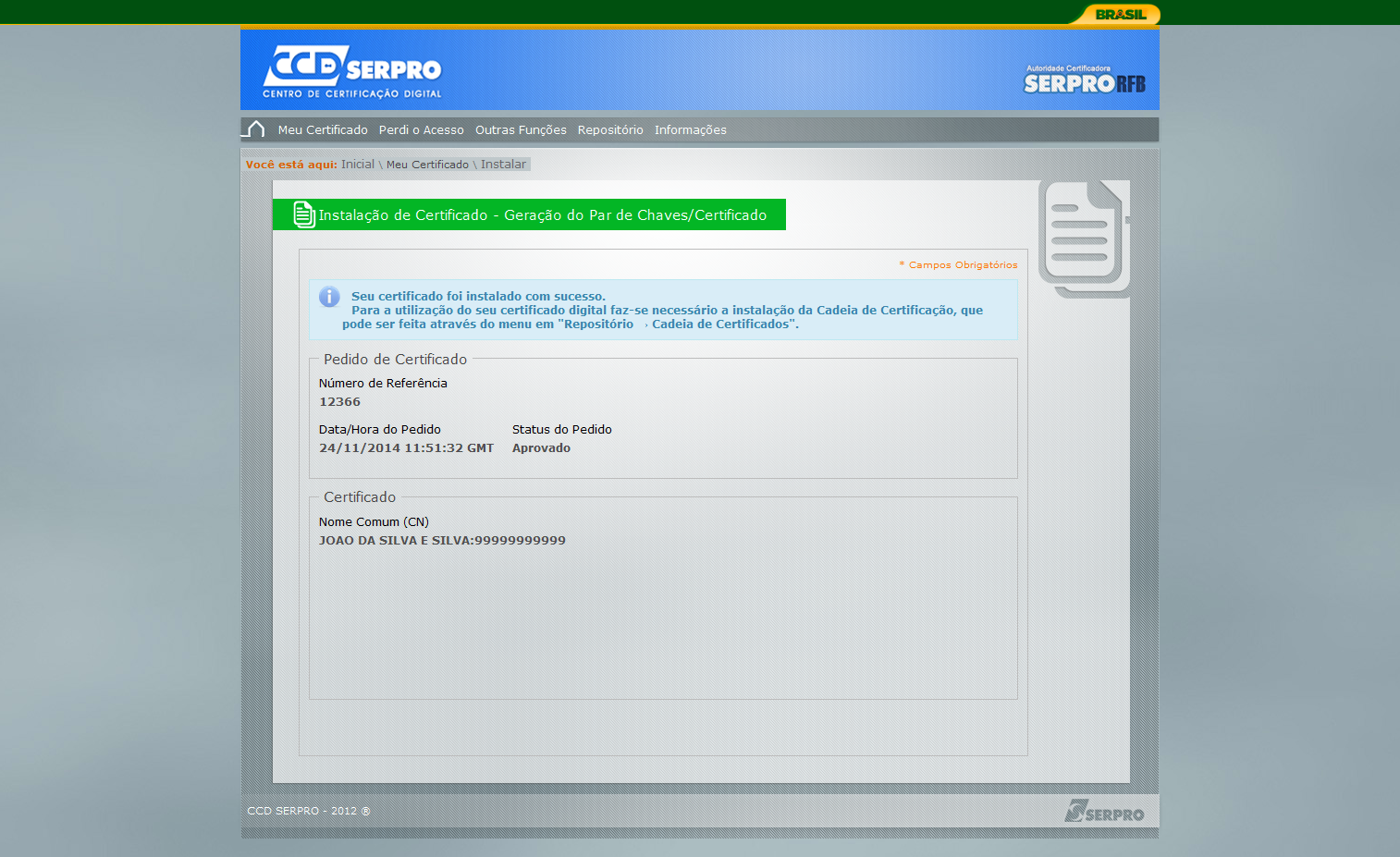 Certificado Digital - AC SERPRORFB - AR SERPRO