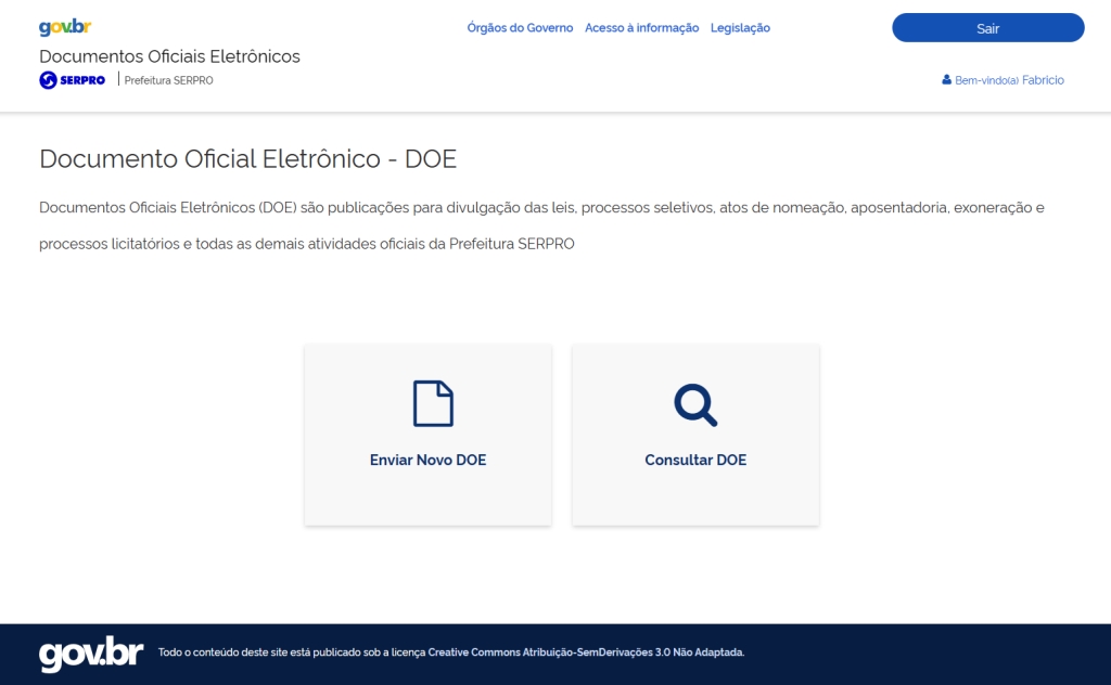 Tutorial do DOE - CidadesGOV.BR - Criar Novo DOE