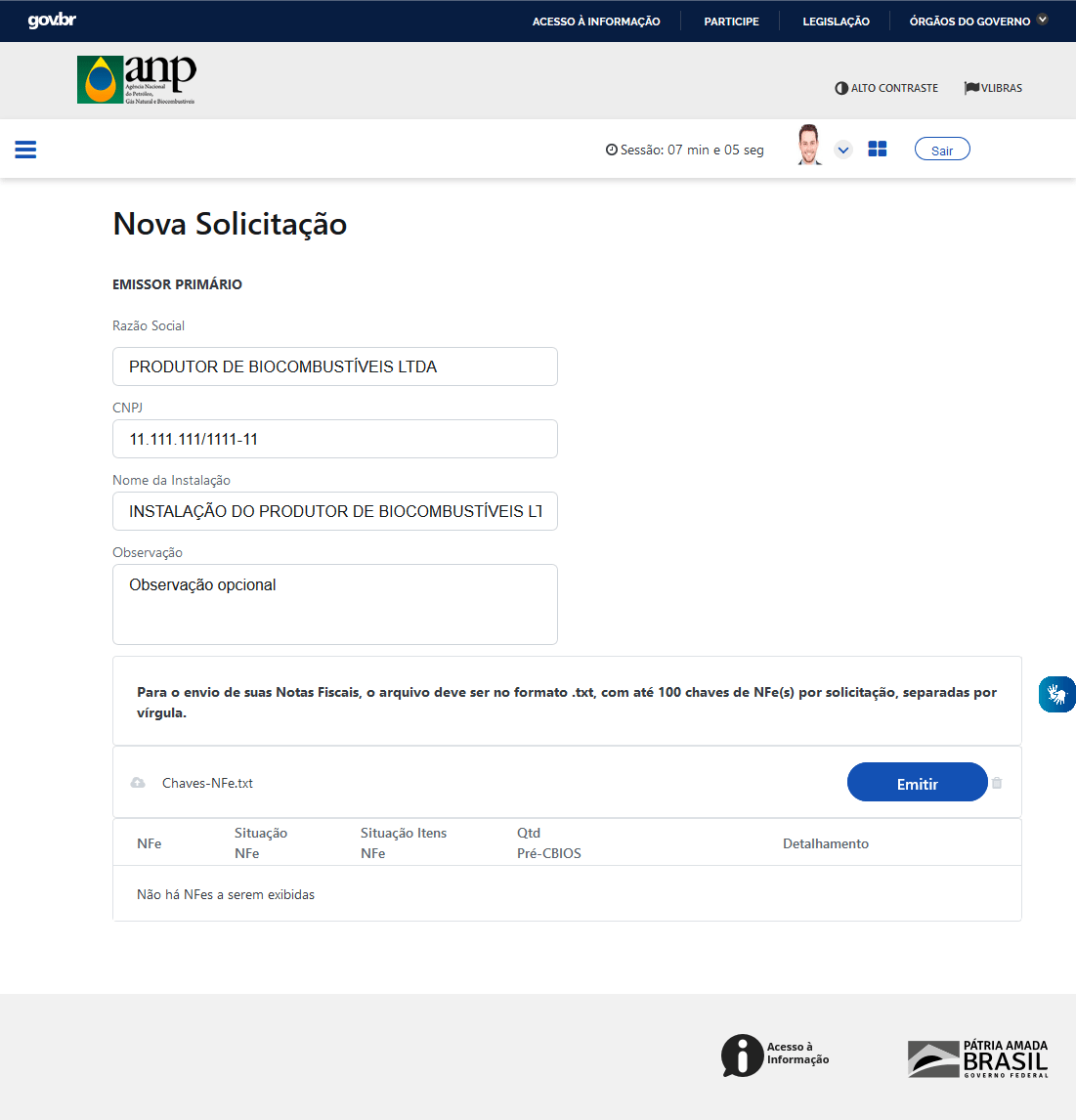 Plataforma CBIO - Emissor - Solicitar Emissão