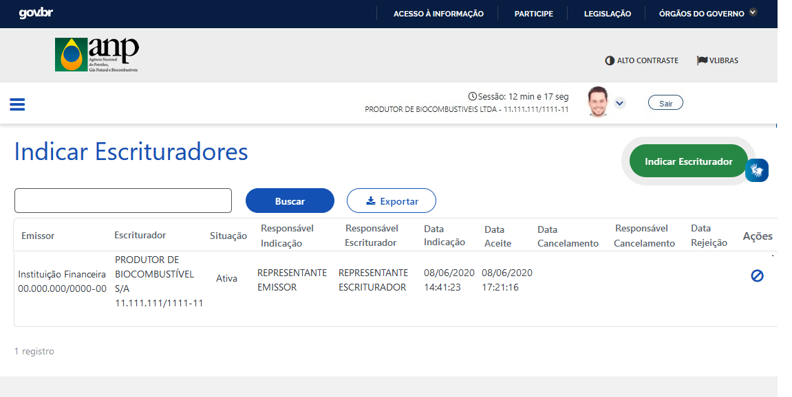 Plataforma CBIO - perfil Emissor - Emissor - Cancelar Indicação ...
