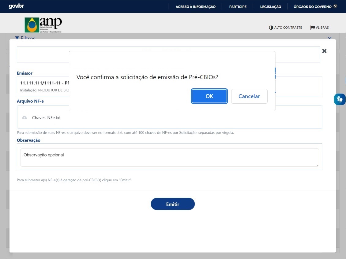 Plataforma CBIO - perfil Emissor - Emissor - Solicitar Emissão